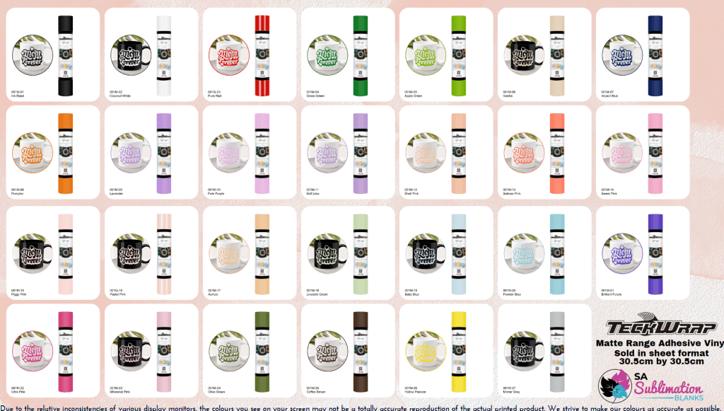Teckwrap : Permanent Matte Sheet Vinyl 001 Range (30 by 30cm) - SA ...