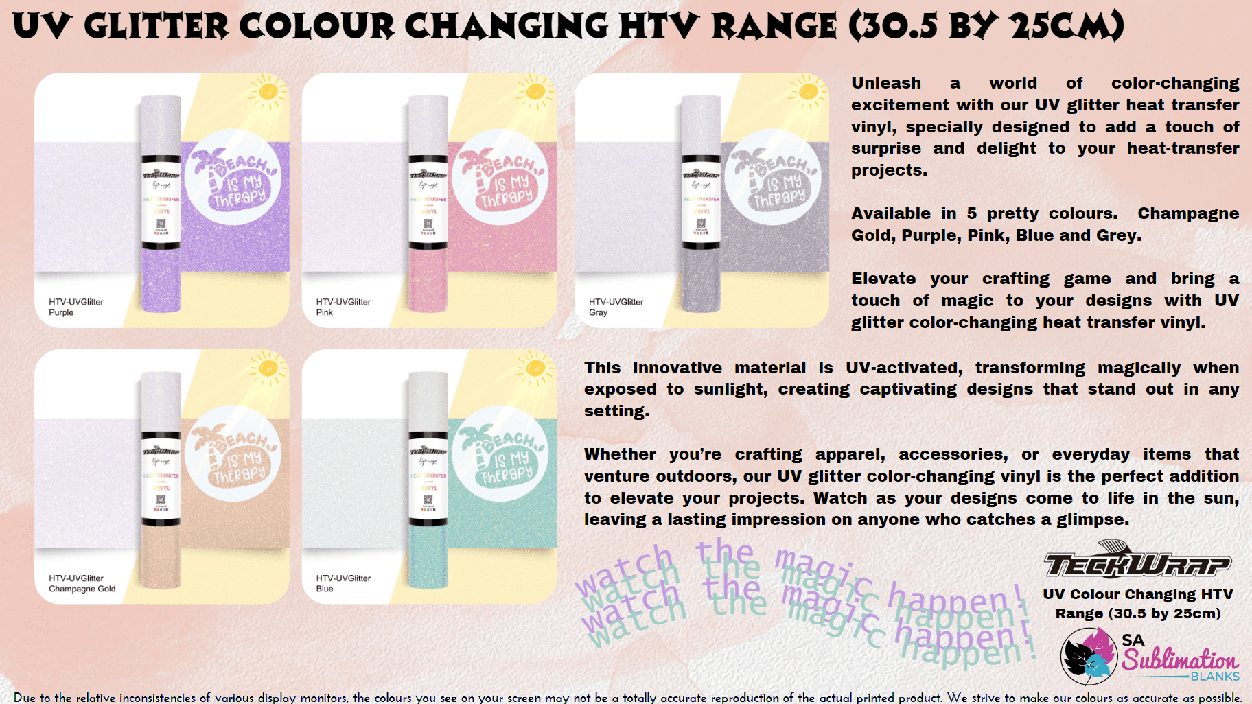 Teckwrap : UV Glitter Colour Changing HTV Range (30 by 30cm) - SA ...