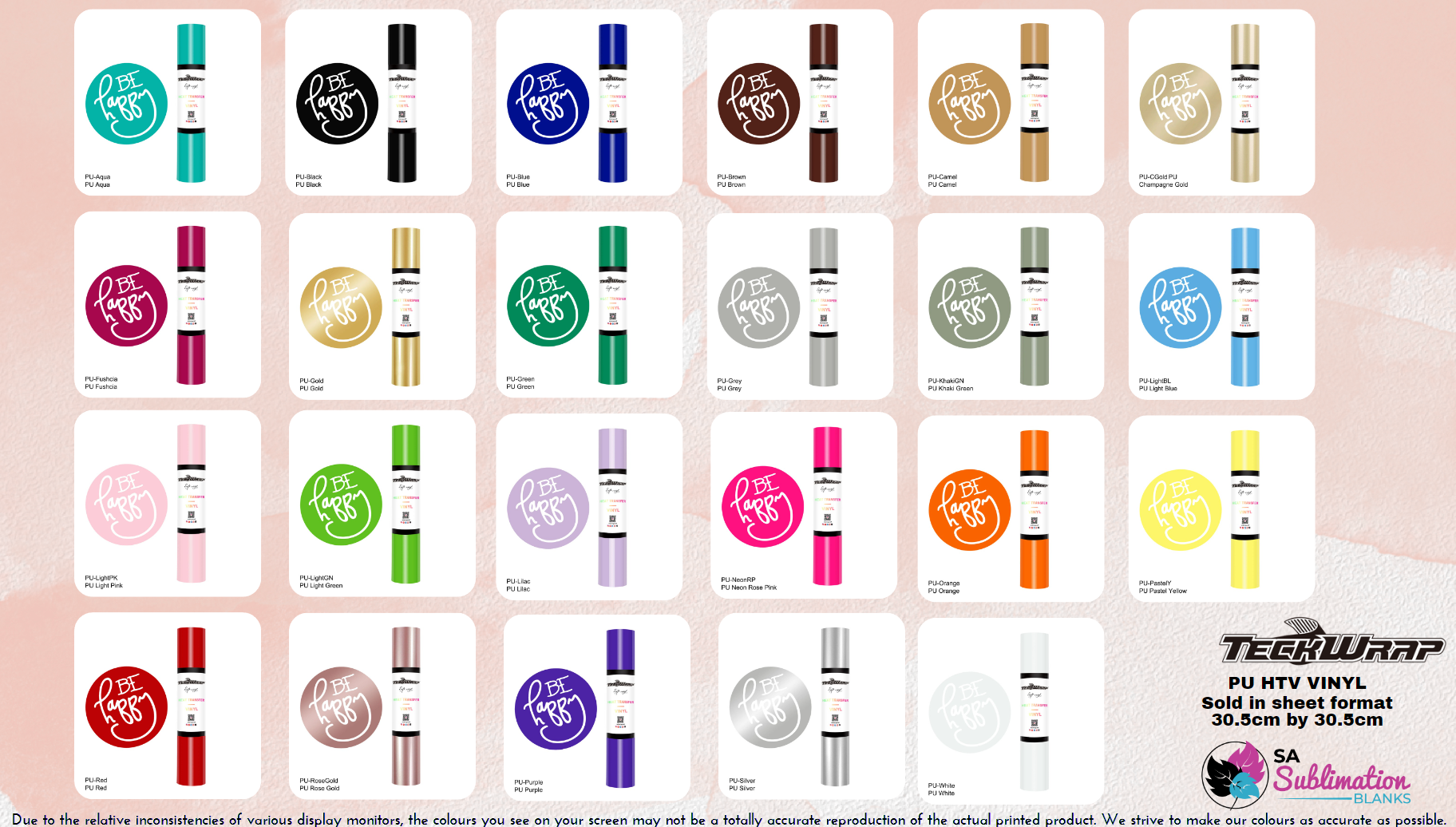 Teckwrap : PU HTV Range (30.5 by 30.5cm) - SA Sublimation Blanks