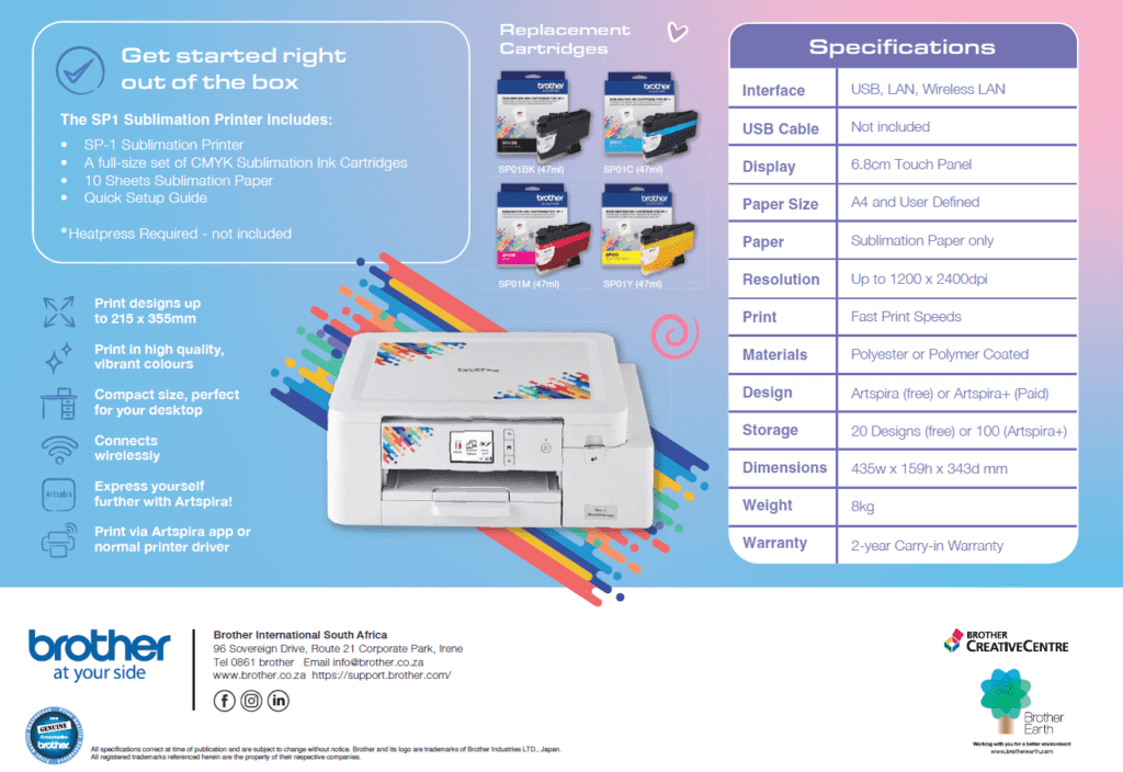 Sublimation Printer : Brother SP-1 A4 Sublimation Printer - SA ...