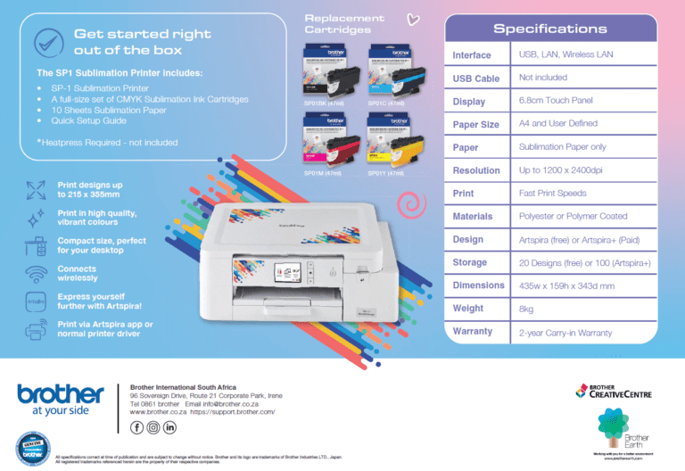 Sublimation Printer : Brother SP-1 A4 Sublimation Printer - SA ...