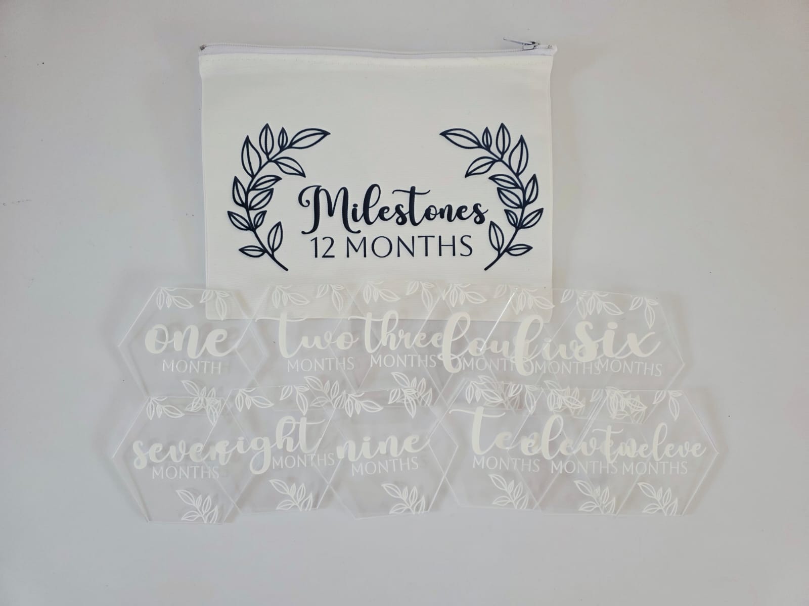 UV DTF : Baby Milestone Gift Set 1 to 12months Hexagon Discs in White ...